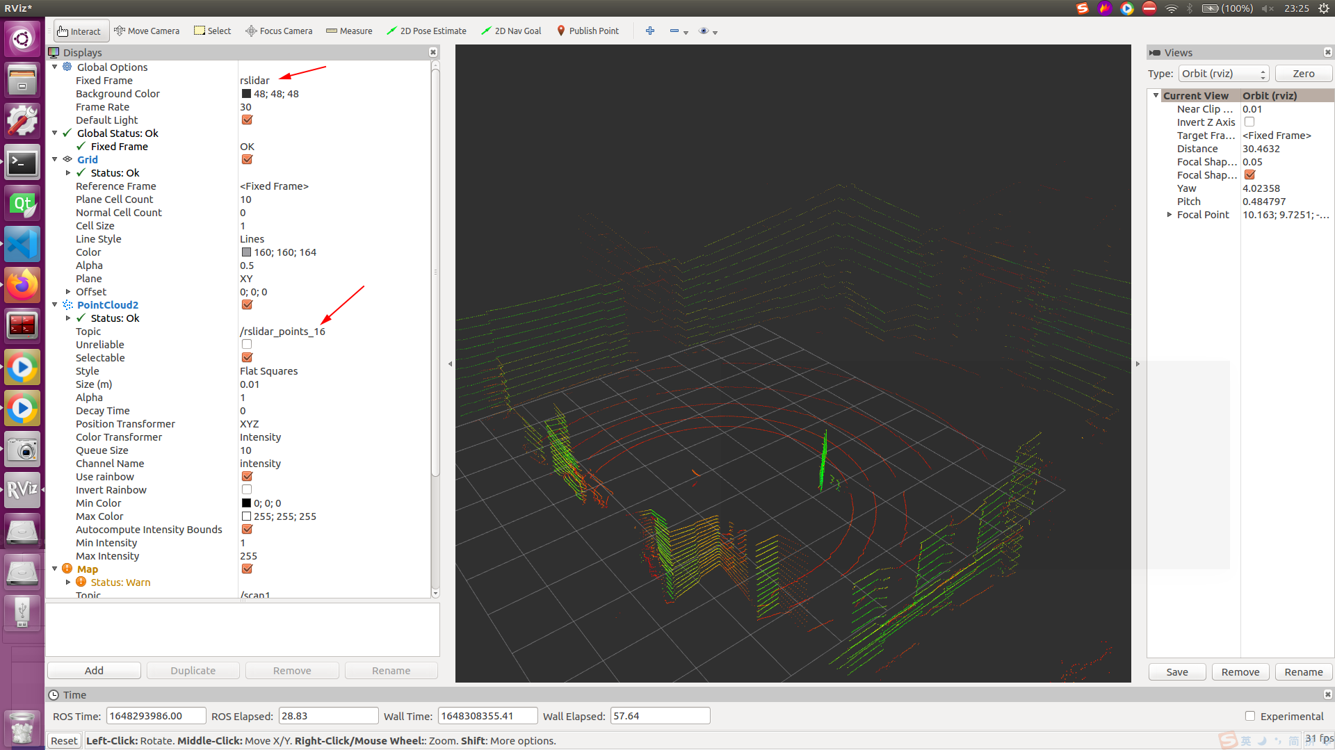 ros(12):rosbag play激光雷达数据包后，用rviz查看出现frame找不到及时间戳太老的问题----一个简单而完整launch文件_点云的frame为空-CSDN博客