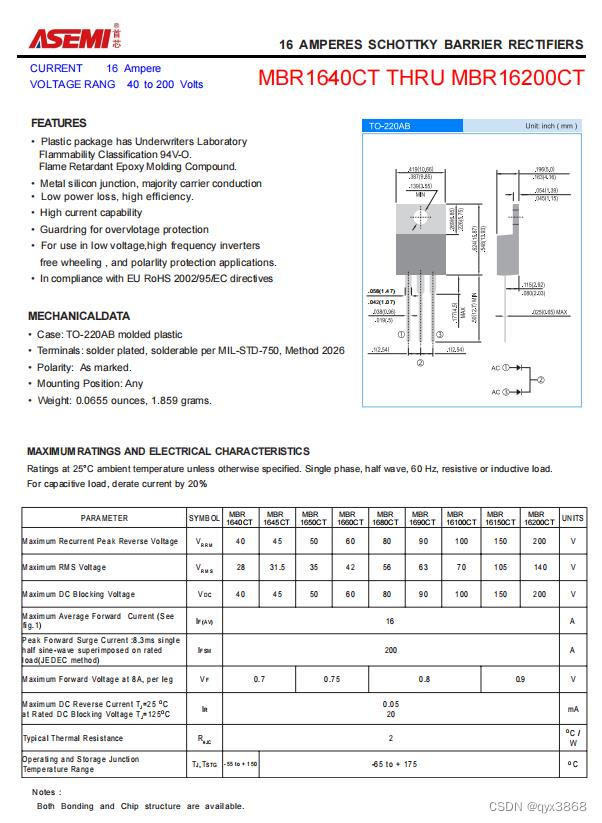 ASEMI肖特基二极管MBR16200CT图片，MBR16200CT应用-CSDN博客