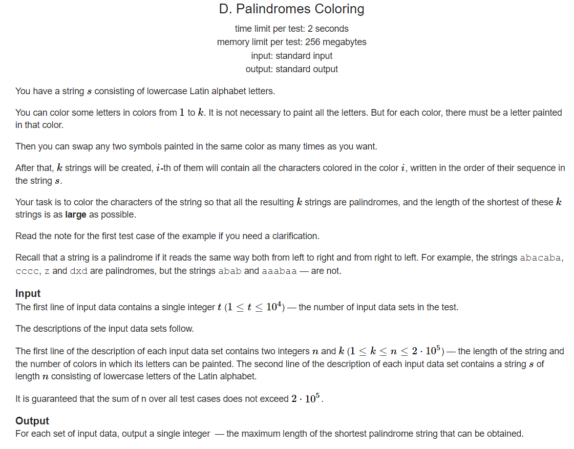Codeforces Round #764 (Div. 3) D. Palindromes Coloring-CSDN博客