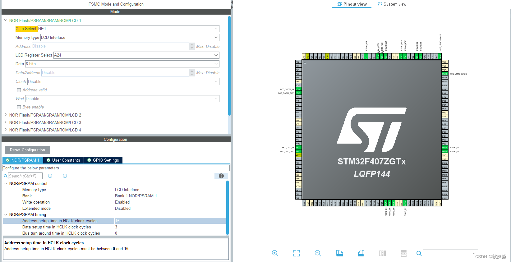 关于使用stm32cubemx配置fsmc驱动8080并口lcdcubemax的fsmc配置的lcd Reg Sle Csdn博客 