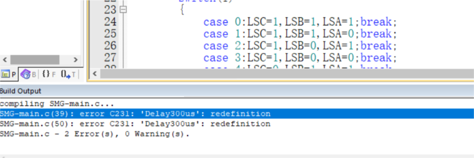 声明函数出现error C231: ‘Delay300us‘: redefinition问题_error c231 redefinition ...