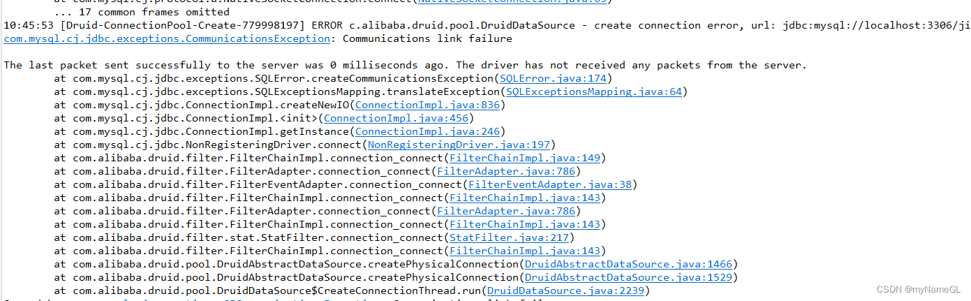 The last packet sent successfully to the server was 0 milliseconds ago. The driver has not ...