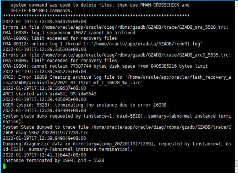 Oracle磁盘空间满后删除归档日志导致数据库启动不了_oracle归档日志满了,数据库访问不了-CSDN博客