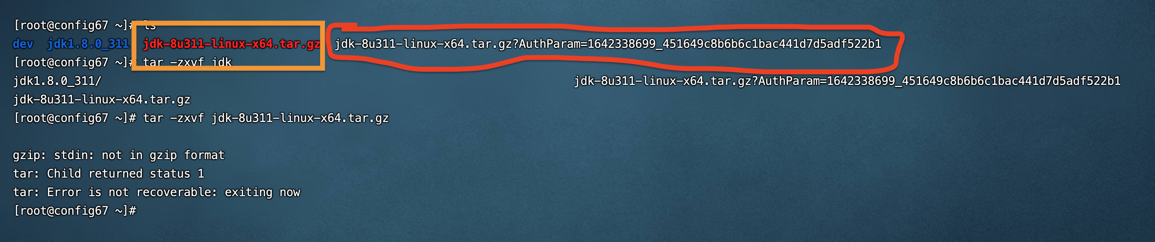 gzip: stdin: not in gzip format tar: Child returned status 1 tar: Error is not recoverable ...