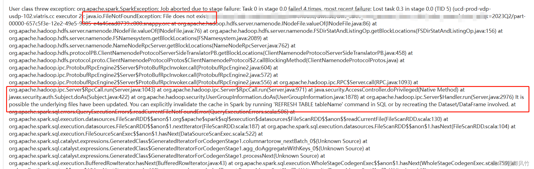 文件或数据源不一致出问题‘REFRESH TABLE tableName‘ command in SQL or by recreating the Dataset/DataFrame ...