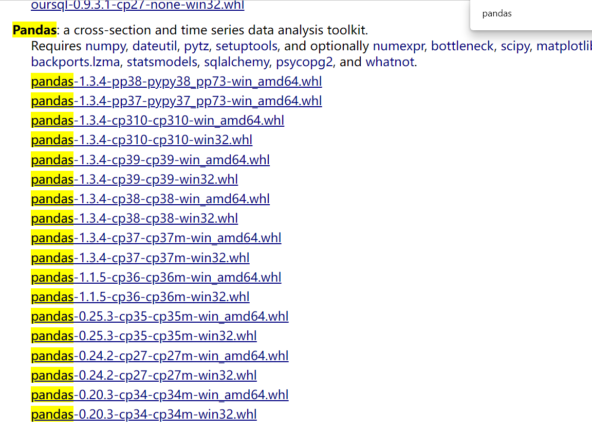 关于pandas的安装_pandas whl-CSDN博客