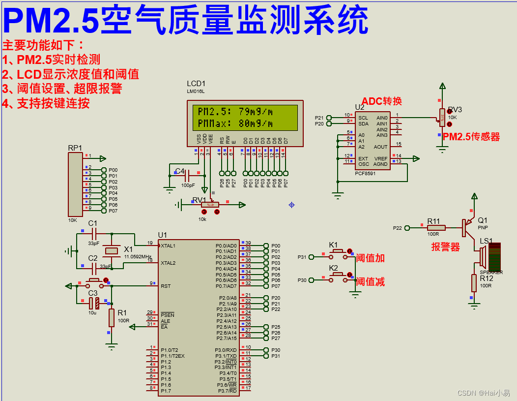 【Proteus仿真】【51单片机】PM2.5空气质量监测系统设计_while循环语句检测温湿度和pm2.5值是否超限-CSDN博客