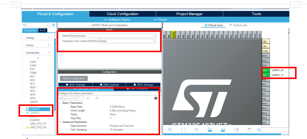 Configure serial communication with CUBEMX and HAL libraries ...