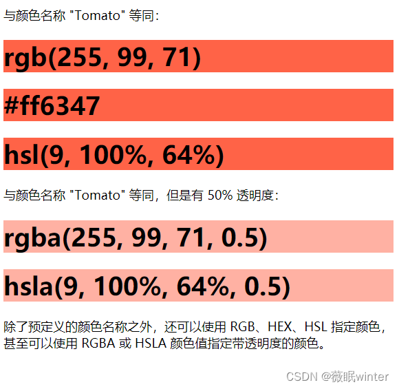 W3school：CSS基础：CSS注释、颜色（颜色、RGB、HEX、HSL）、背景（背景、背景图像、背景重复、背景附着、简写背景属性）_注释的颜色rgb-CSDN博客