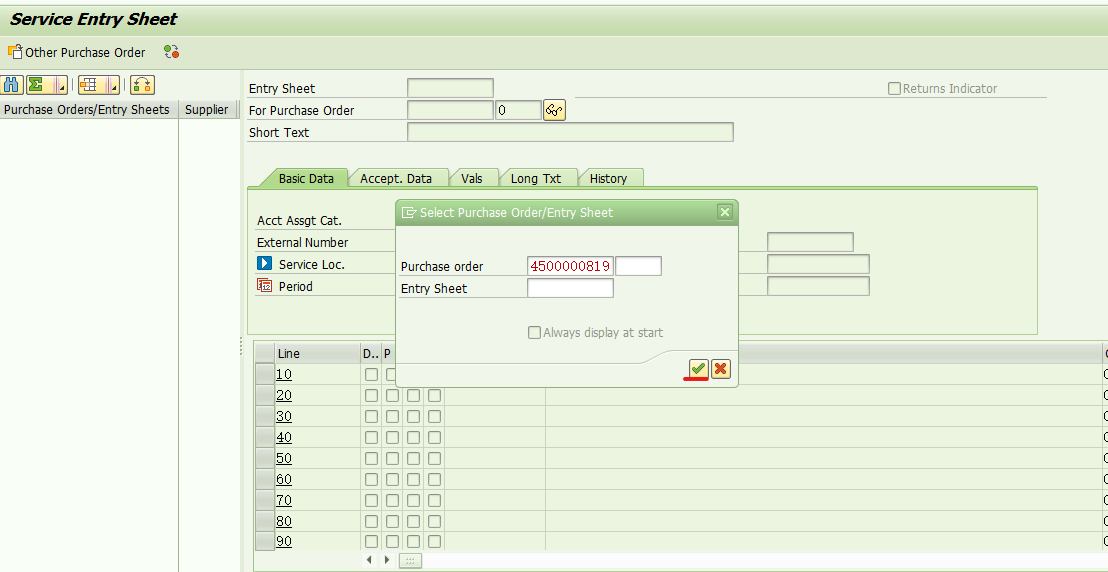 SAP MM ML81N为采购订单创建服务接收单，报错- No matching PO items selected -_服务确认（ml81n ...