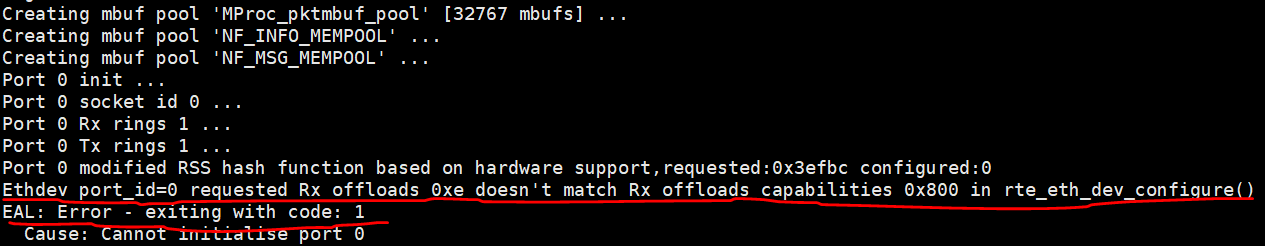 DPDK报错：Ethdev port_id=0 requested Rx offloads 0xe doesn‘t match Rx offloads capabilities 0x800 ...