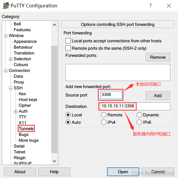 利用Putty建立SSH的tunnels访问内网资源_putty tunnels-CSDN博客