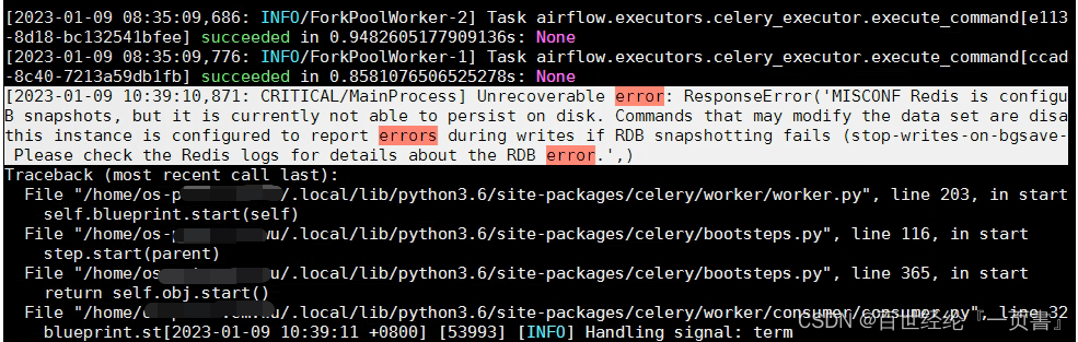 Airflow服务自动关闭，Redis报警MISCONF Redis is configured to save RDB snapshots, but it is currently not ...