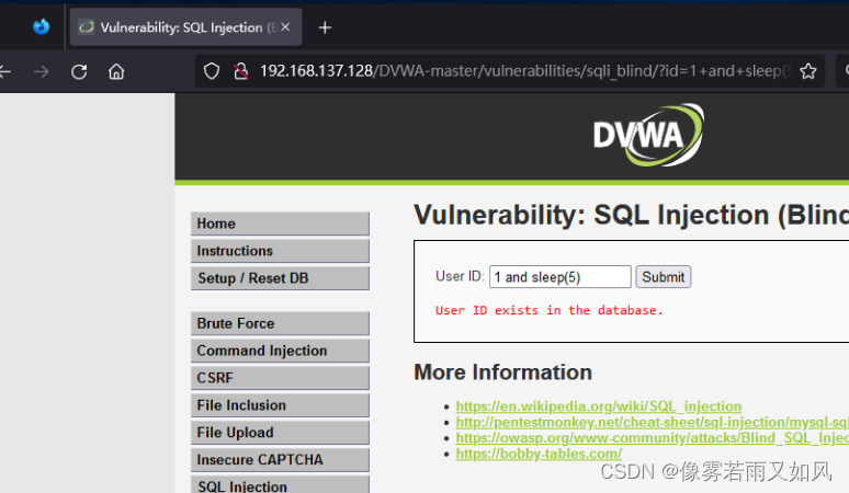 DVWA--sql注入(时间盲注)_dvwa时间盲注-CSDN博客