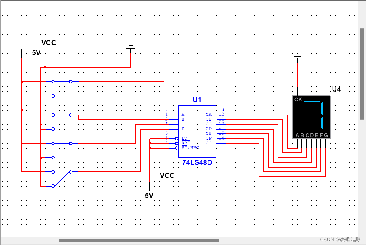 【multisim仿真】利用74ls48七段译码器和共阴极七段数码管进行译码显示实验经验分享愚歌唱晚 Gitcode 开源社区
