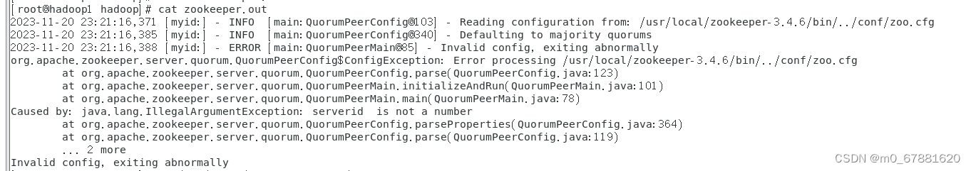Vmware启动zookeeper后执行命令zkServer.sh status提示Error contacting service.It is probably not running ...