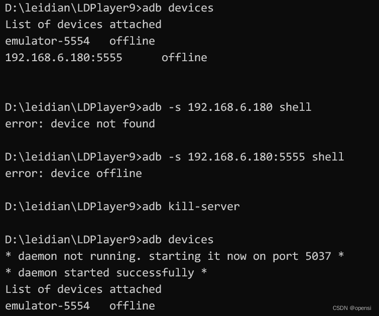 雷电模拟器 adb devices显示设备offline问题_adb连接雷电模拟器时提示offline-CSDN博客