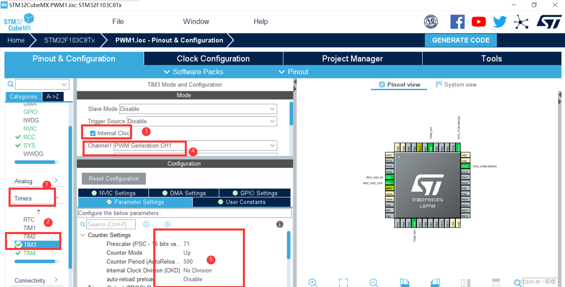 【嵌入式07.2】STM32F103C8T6开发板下通过TIM3和TIM4输出PWM波形实现2个 LED呼吸灯的效果_stm32f103c8t6 tim3-CSDN博客