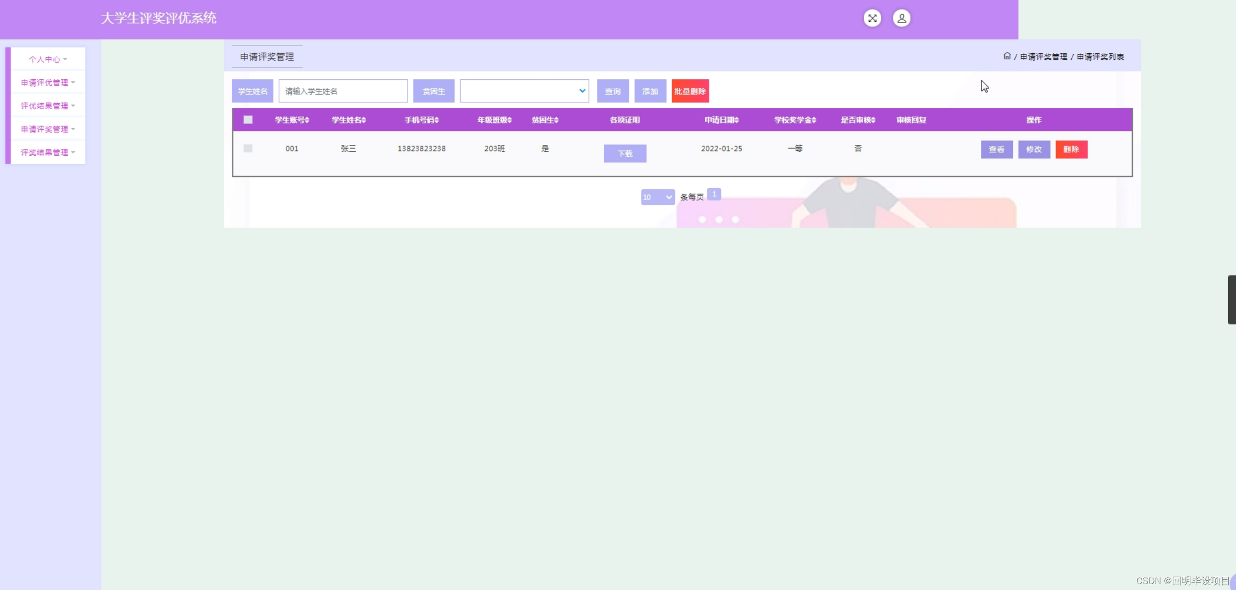 毕设项目：大学生评奖评优系统jspjavaspringmvcmysqlmybatis Csdn博客