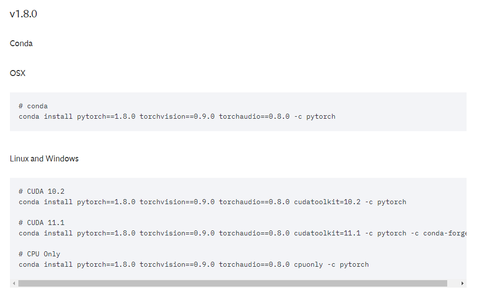 快速安装之前版本的pytorch（以1.8.0为例）_conda install pytorch==1.8.0 torchvision==0. ...