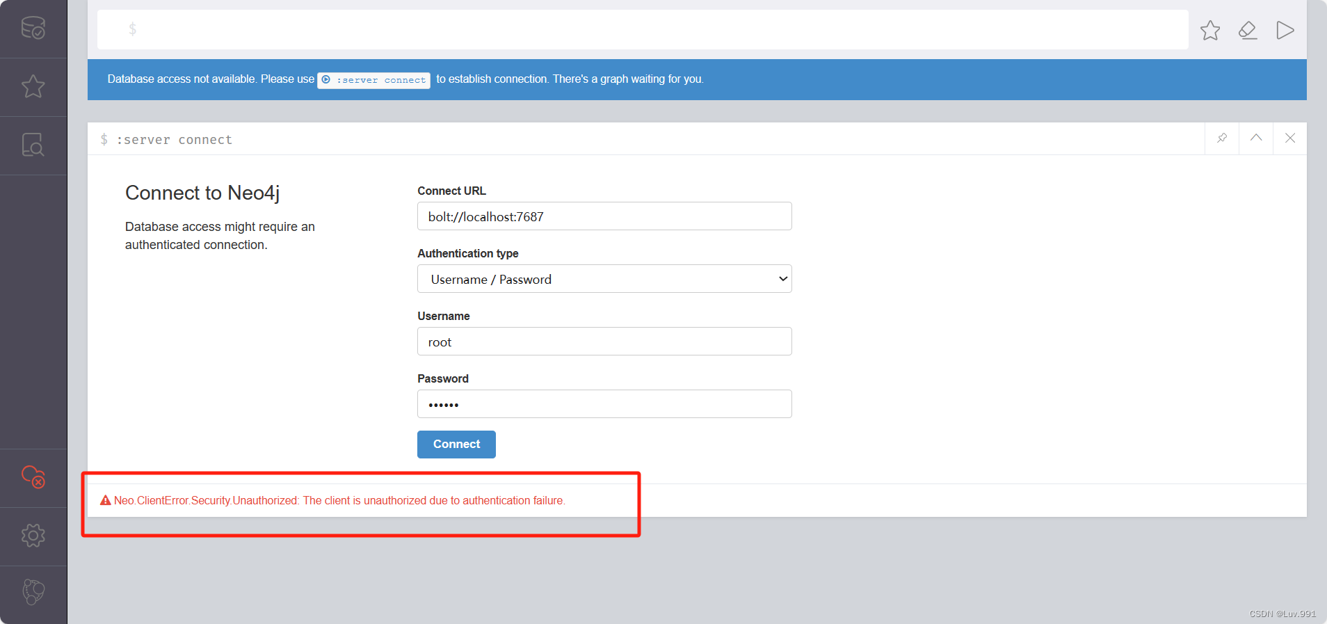 Neo.ClientError.Security.Unauthorized: The client is unauthorized due to authentication failure ...