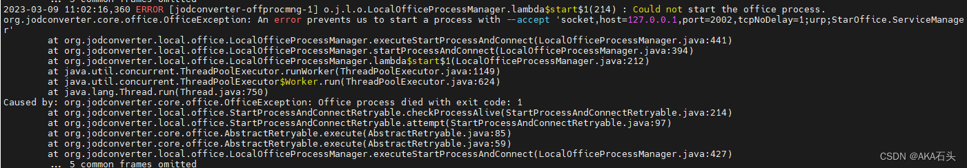 Could not start the office process. An error prevents us to start a process with --accrpt ...
