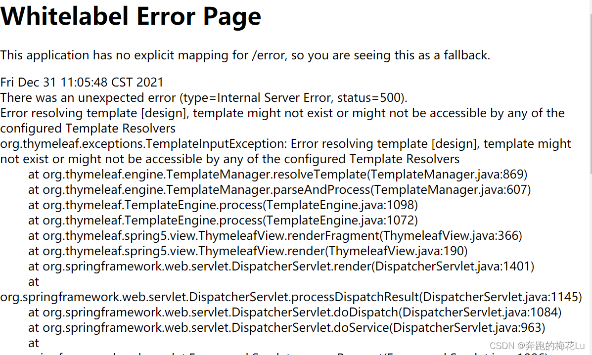 Orgthymeleafexceptionstemplateinputexception Error Resolving Template Design 。。。 Csdn博客