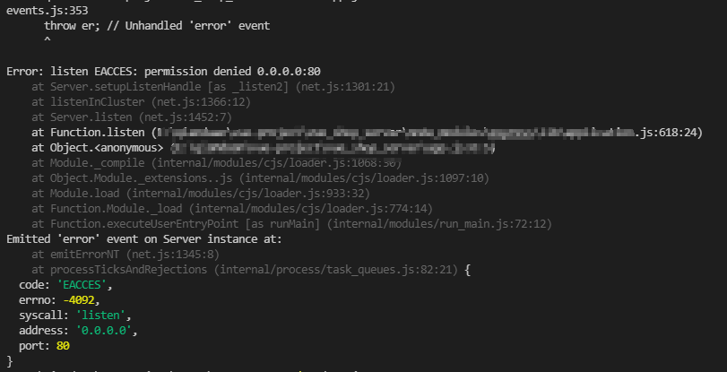 Error: listen EACCES: permission denied 0.0.0.0:80-CSDN博客