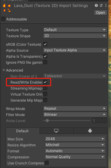 Unity错误 Ensure Read/Write is enabled on the Particle System‘s Texture_ensure read write is ...