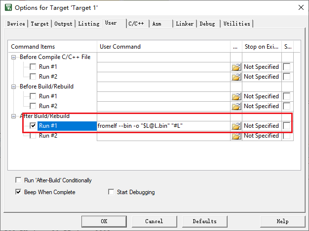 keil中Option 中 User （keil生成bin）_keil user after build-CSDN博客