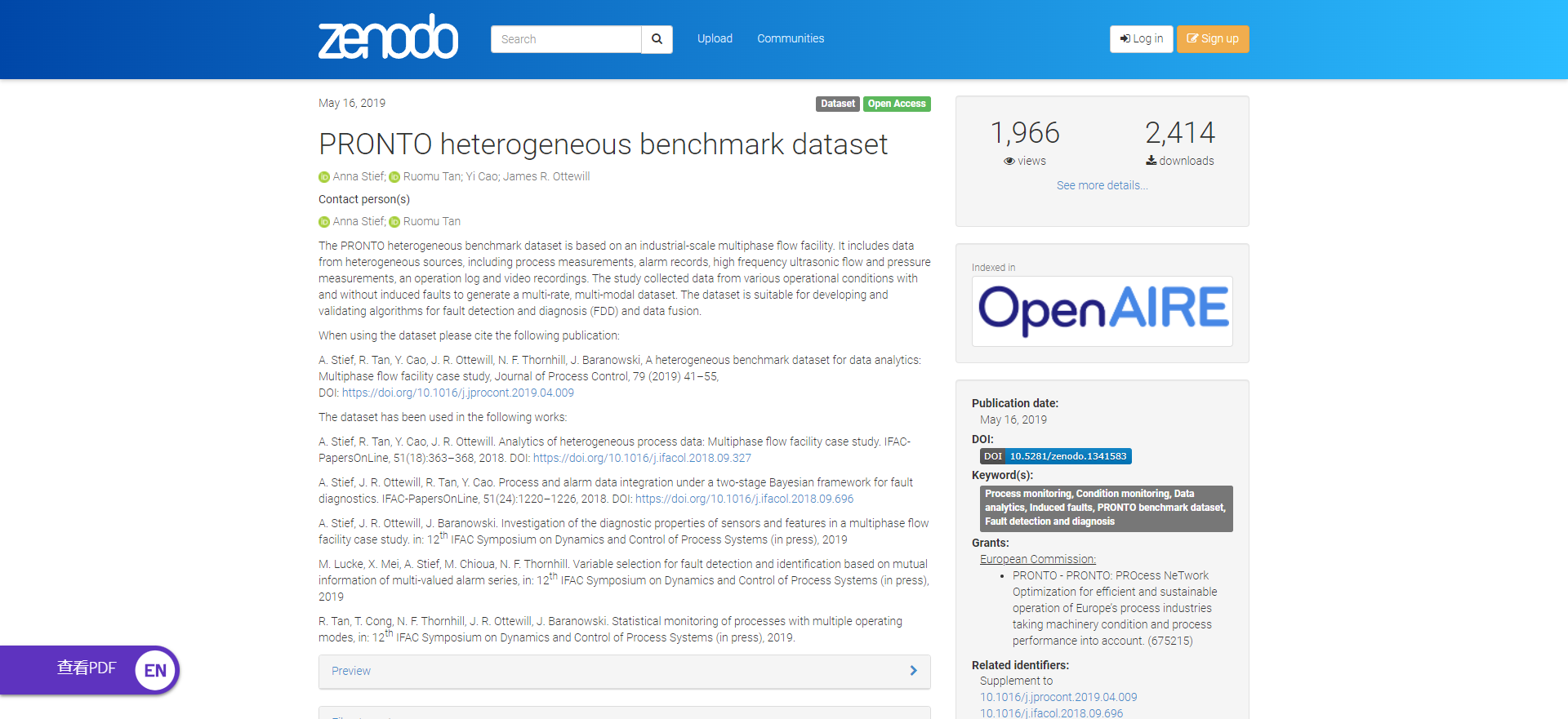 过程网络优化（PRONTO）基准测试过程-PRONTO heterogeneous benchmark | 开源数据集 | 故障诊断 ...