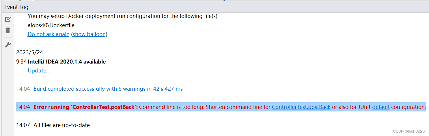 Idea启动测试类异常：error Running ‘controllertest Postback‘ Command Line Is Too Long Error Running