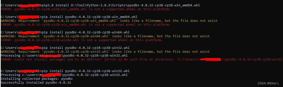 pyhton安装第三方包pyodbc，遇到报错ERROR: Command errored out with exit status 1_pyodbc-4.0.32-cp38-cp38 ...