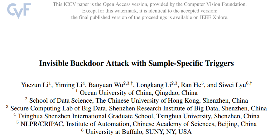Invisible Backdoor Attack with Sample-Specific Triggers-CSDN博客