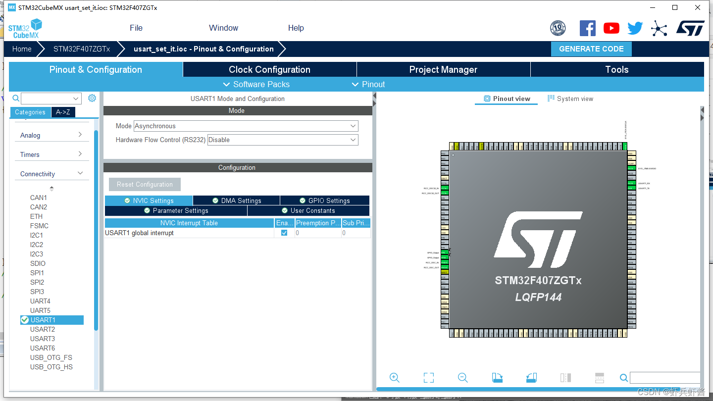 stm32Cubemx:串口的空闲中断和接收中断------stm32f407zgt6-CSDN博客