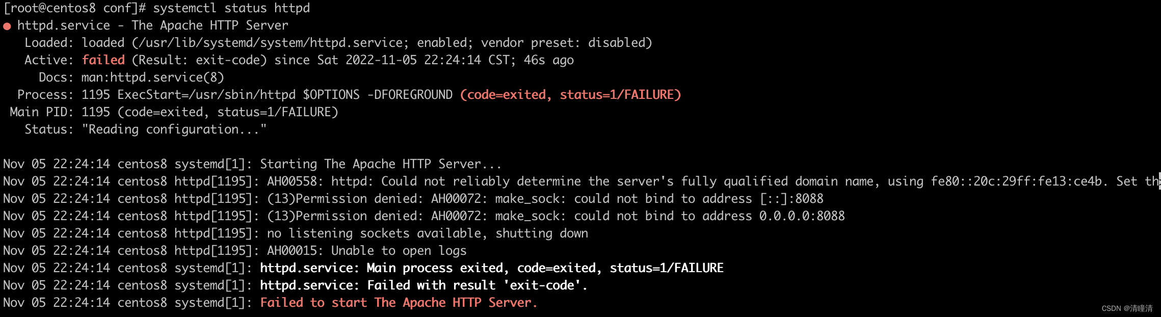 centos下修改apache端口后服务无法正常重启_apache80改为8088重启服务报错-CSDN博客