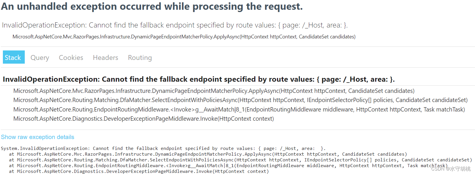 Blazor新项目报错：“Cannot find the fallback endpoint specified by route values: { page: /_Host, area ...