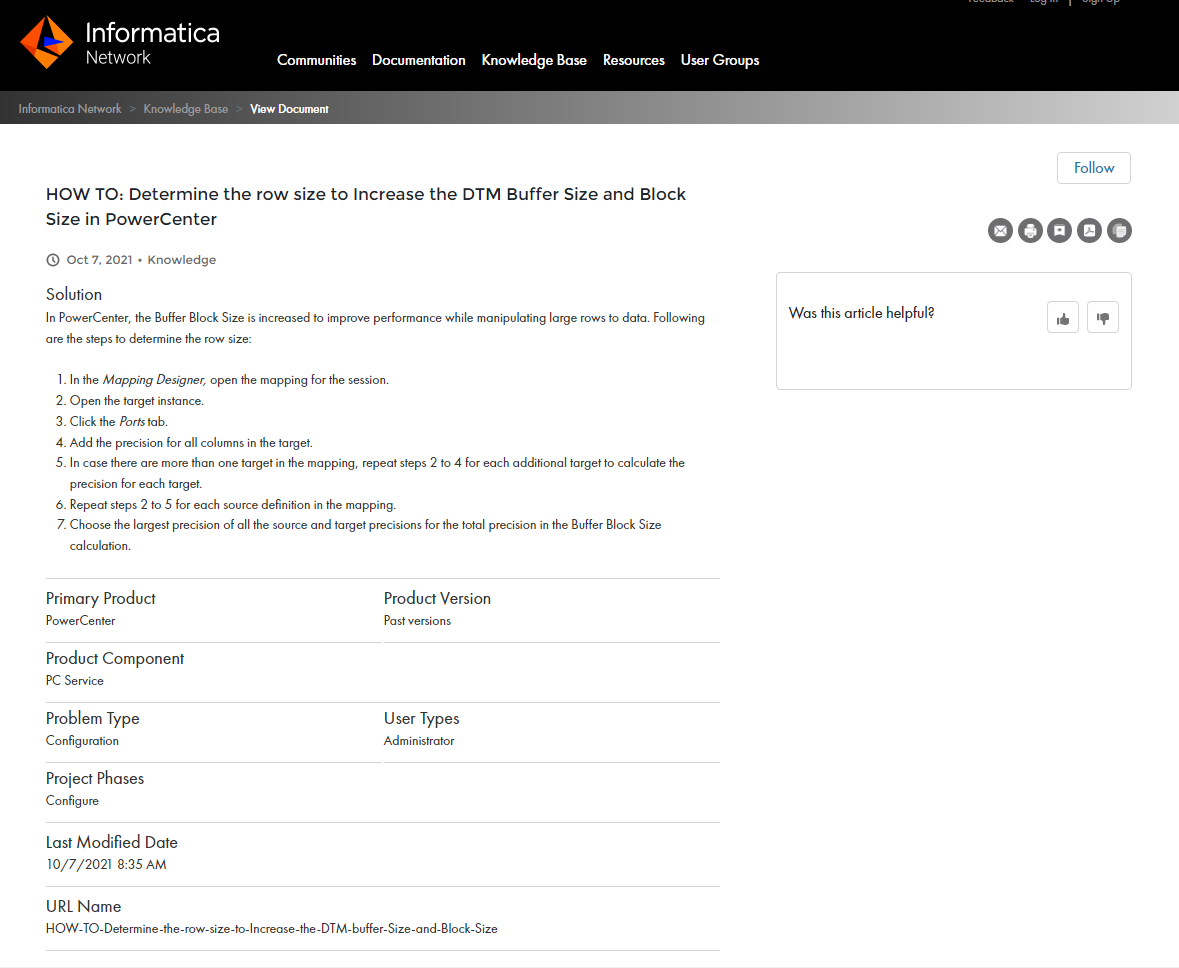 Informatica PowerCenter】如何通过确定行大小来增加DTM缓冲区大小和块大小_informatica increase the dtm buffer pool size ...