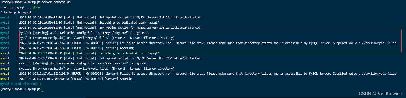 Docker Docker Compose部署mysql8: Failed To Access Directory For Secure
