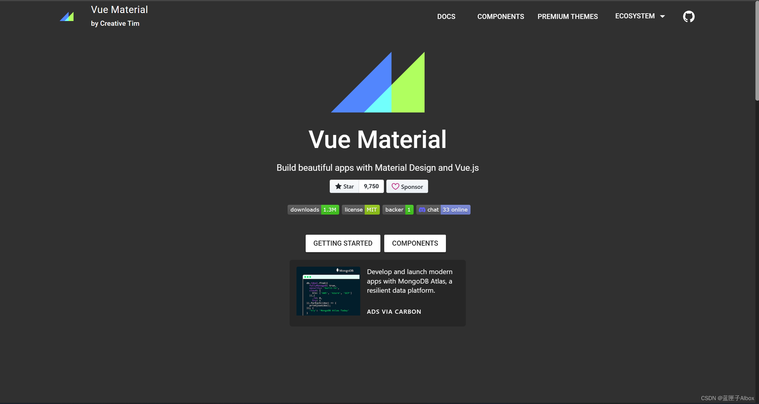 Vue常用的组件库大全【前端工程师必备】【实时更新】【移动端、pc端(web端)、数据可视化组件库(数据大屏) 、动画组件库、文本编辑器,富文本、markdown,3d组件库】vue组件库