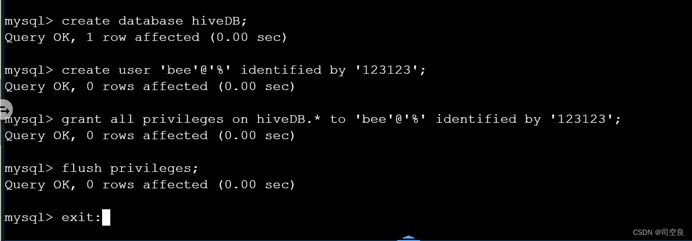 Hive的安装、配置与Shell入门操作_授权用户bee拥有数据库实例hivedb的所有权限;-CSDN博客