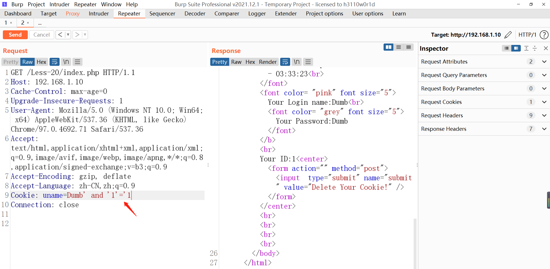 【SQL注入10】cookie注入基础及实践（基于BurpSuite工具和Sqli-labs-less20靶机平台）_cookie 注入 漏洞靶机-CSDN博客