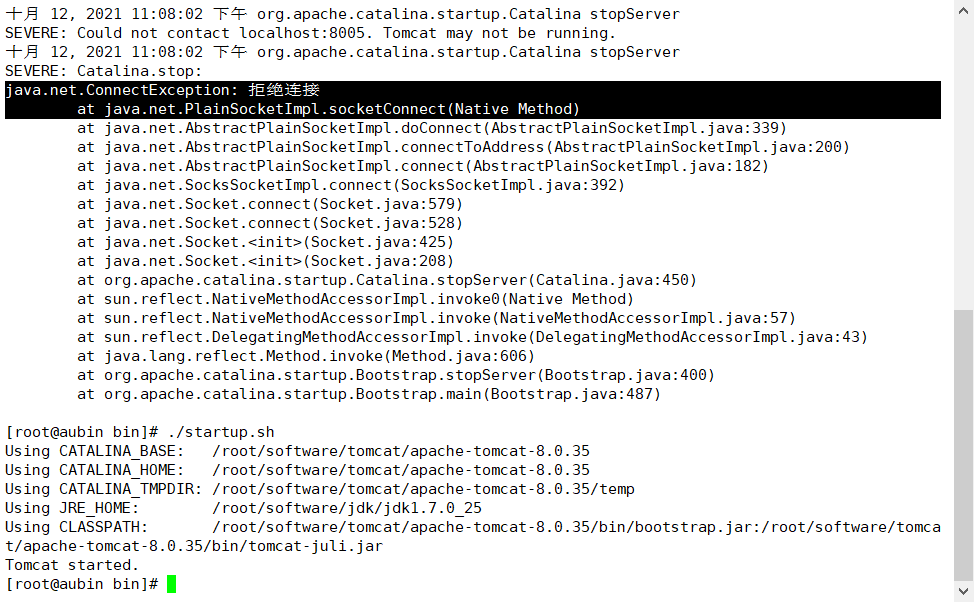Tomcat拒绝连接 java.net.ConnectException: 拒绝连接 at java.net.PlainSocketImpl.socketConnect(Native ...