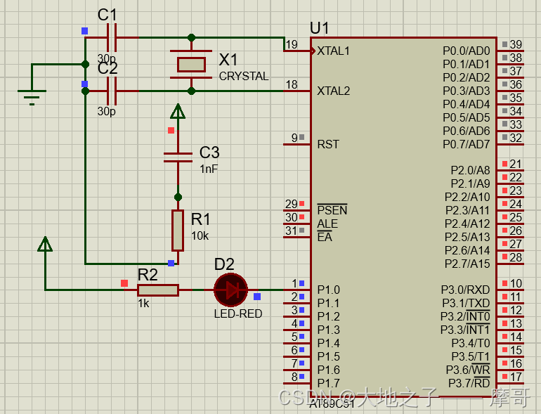 点亮一个LED（Proteus 51仿真）_51单片机点亮一个io口led灯proteus仿真-CSDN博客