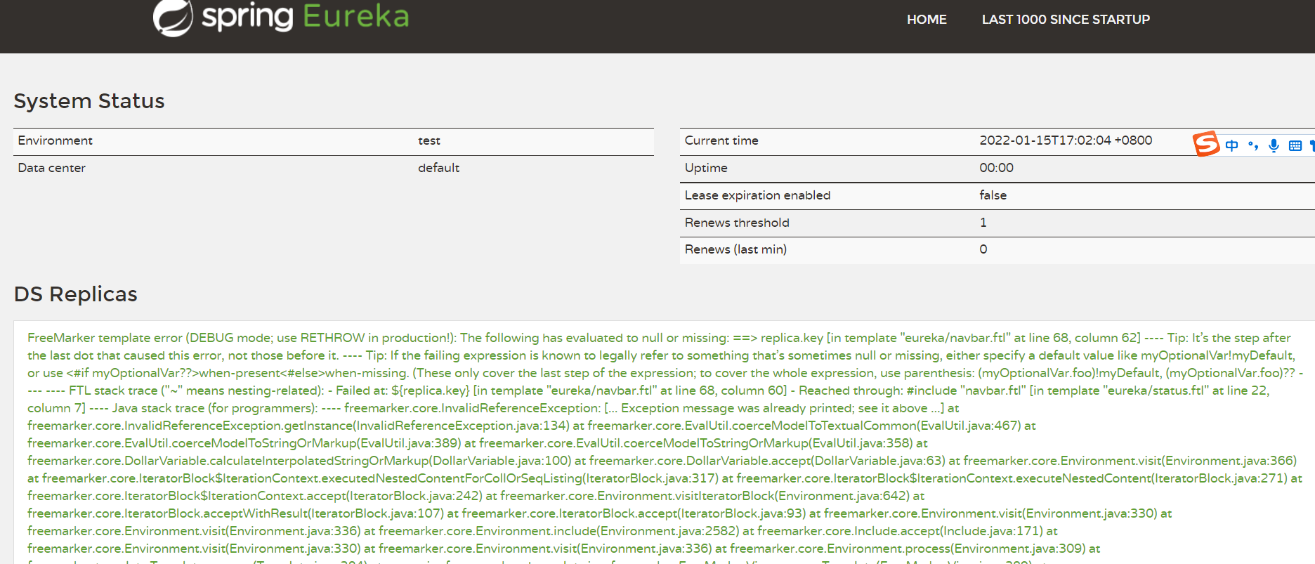 springcloud eureka 遇到的神坑 freemarker.core.InvalidReferenceException: The following has evaluated ...