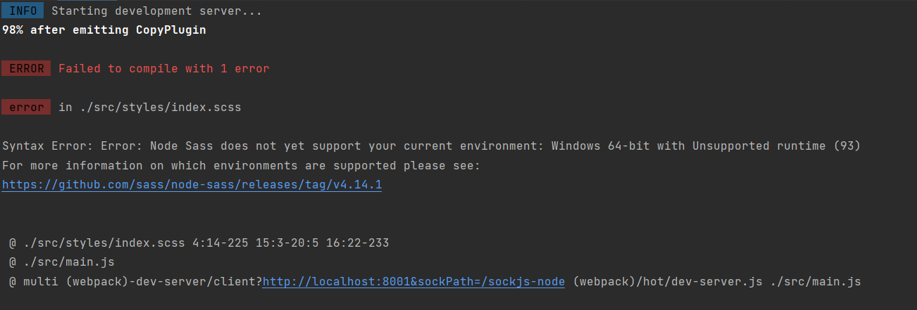 报错：Syntax Error: Error: Node Sass does not yet support your current environment: Windows 64-bit ...