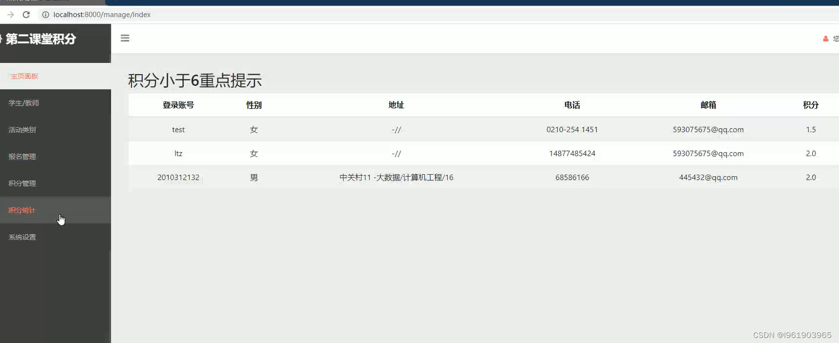 Java学生学分积分管理系统大学生积分统计系统java Csdn博客
