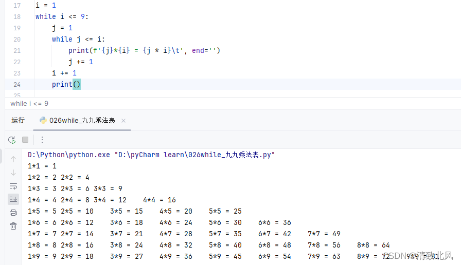 Python026 While嵌套九九乘法表 Csdn博客 