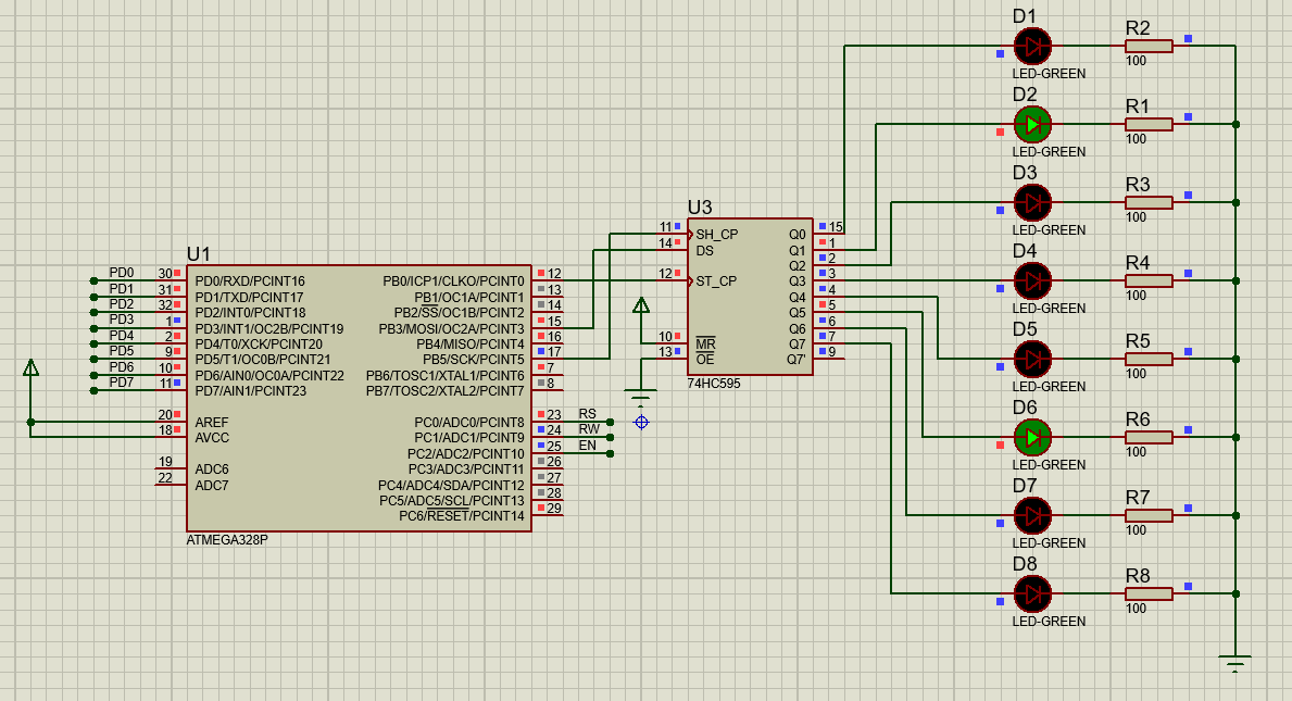 ATmega328p使用硬件SPI与模拟SPI驱动74HC595，protues仿真_proteus atmega328-CSDN博客