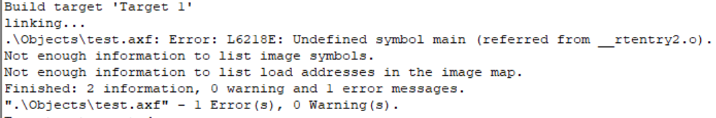 MDK编译报错Error: L6218E: Undefined symbol main (referred from __rtentry2.o)_l6218e:undefined symbol ...